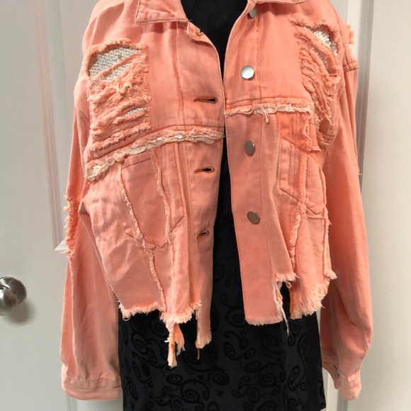 POL | Jackets & Coats | Oh So Loved Denim Jacket In Peach | Poshmark